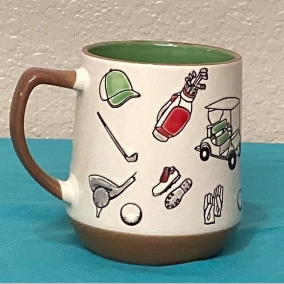 Dining | Golf Themed Ceramic Mug With Green Interior New | Poshmark